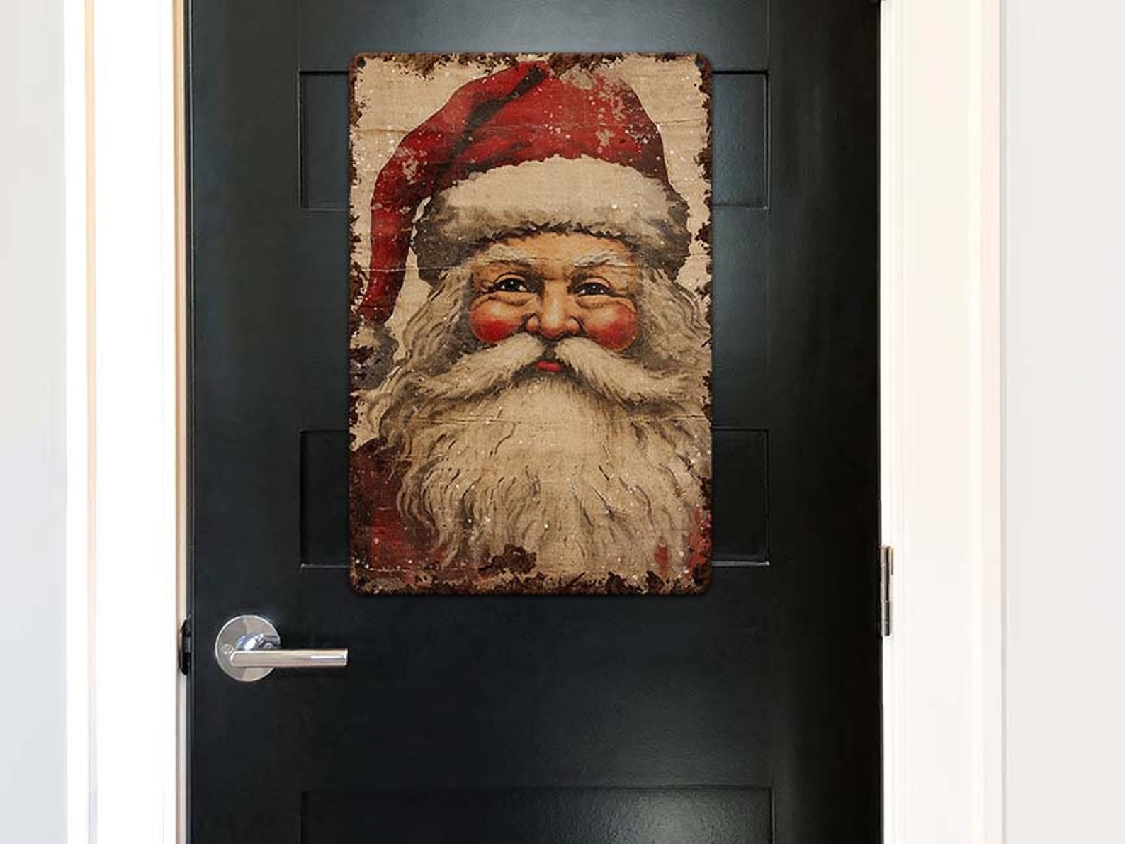 Primitive Distressed Vintage Santa Face Christmas Decor Sign Metal ...