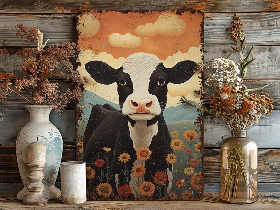 Southwestern Decor Cow - Metal Decorative Sign - Mantle Decoration ...