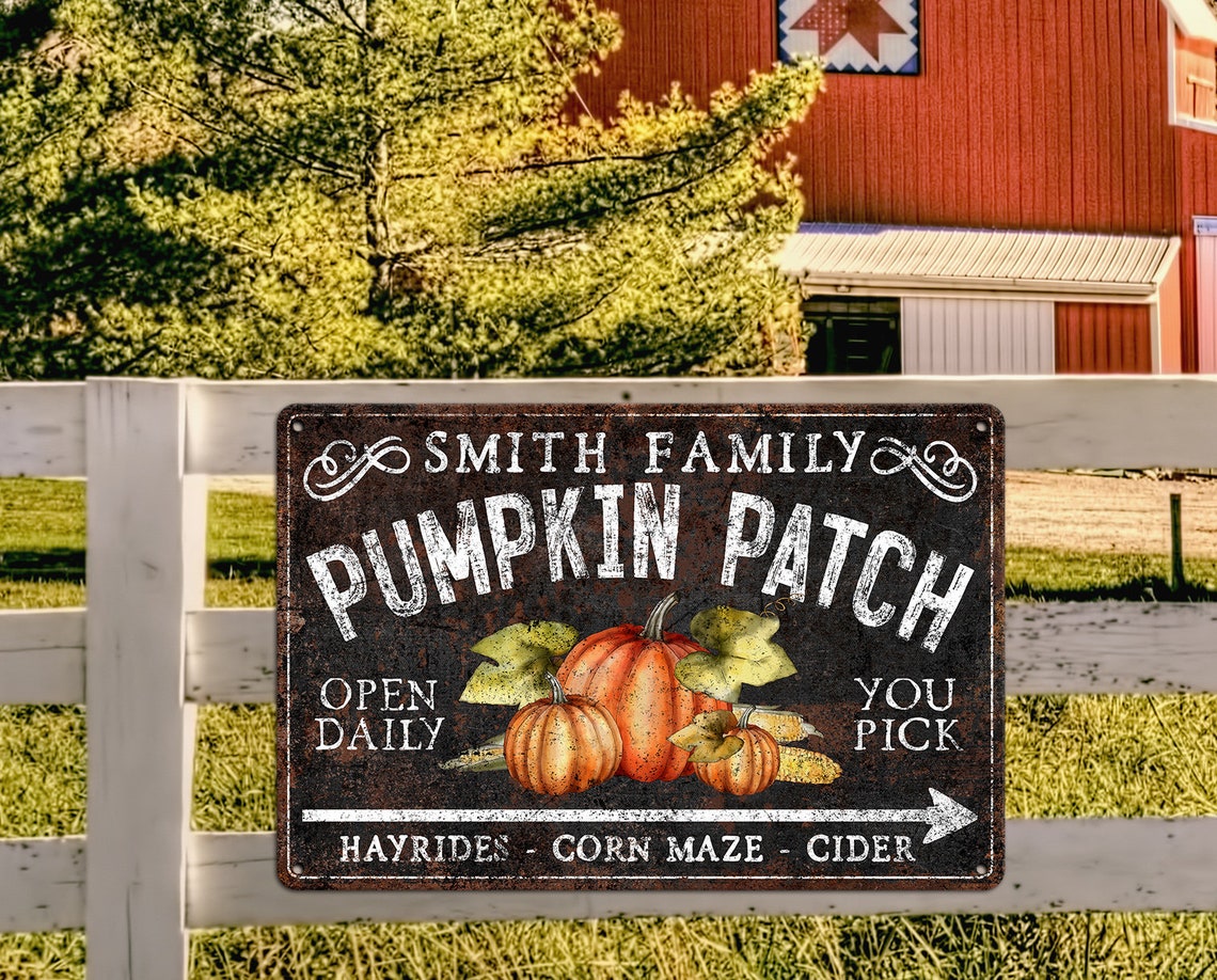 Custom Pumpkin Patch Farm Metal Sign Personalized Name Porch Patio Door ...