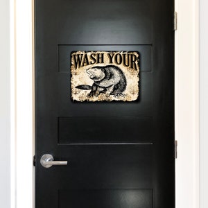 Wash Your Beaver Bathroom Wall Decor Art Vintage Style Metal Sign ...