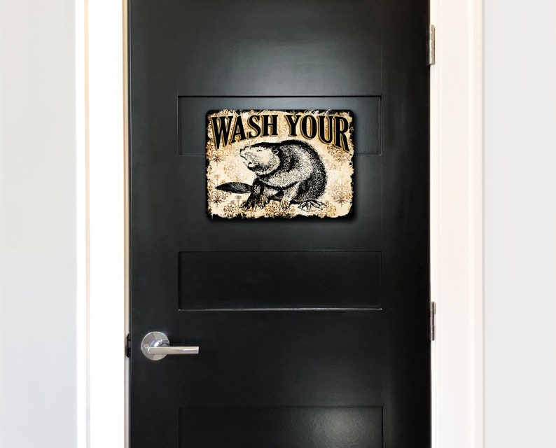 Wash Your Beaver Bathroom Wall Decor Art Vintage Style Metal - Etsy