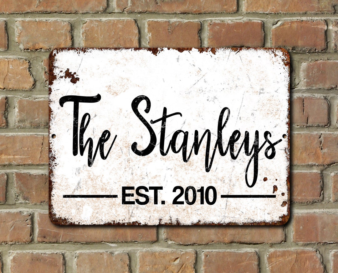 Custom Last Name With Initial and EST Date Aluminum Tin Metal Sign ...