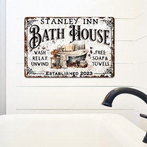 Personalized Custom BATH HOUSE Metal Bathroom Sign Decoration Modern ...