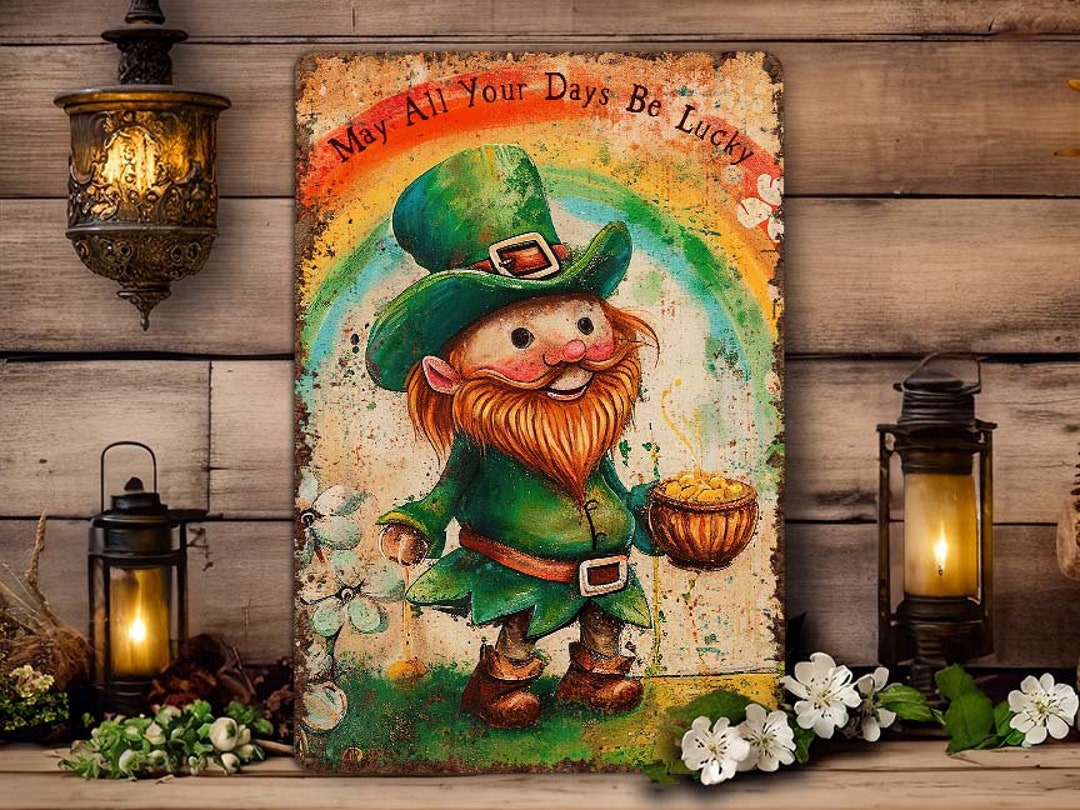 St Patrick's Day Decor - Whimsical Leprechaun Art Print on Metal Sign ...