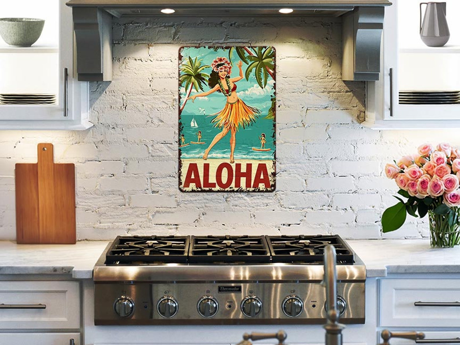 Aloha Metal Decor Sign - Retro Hawaii Hulu Dancer Decoration for Beach ...