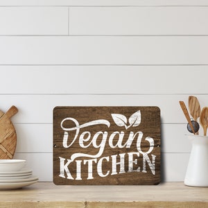 Vegan Kitchen Metal Sign Farmhouse Wall Decor Indoor Outdoor Faux Wood ...