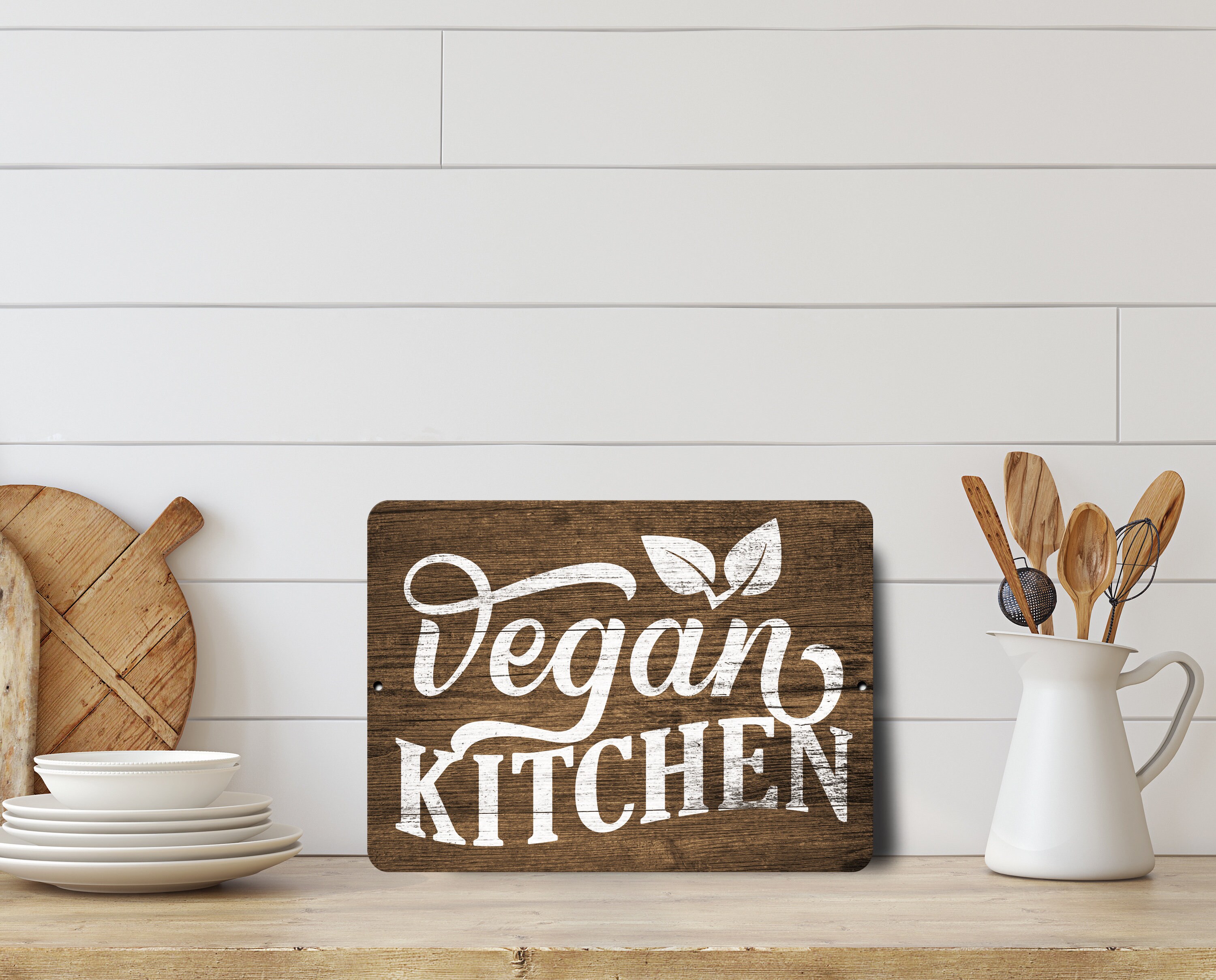 Vegan Kitchen Metal Sign Farmhouse Wall Decor Indoor Outdoor Faux Wood ...