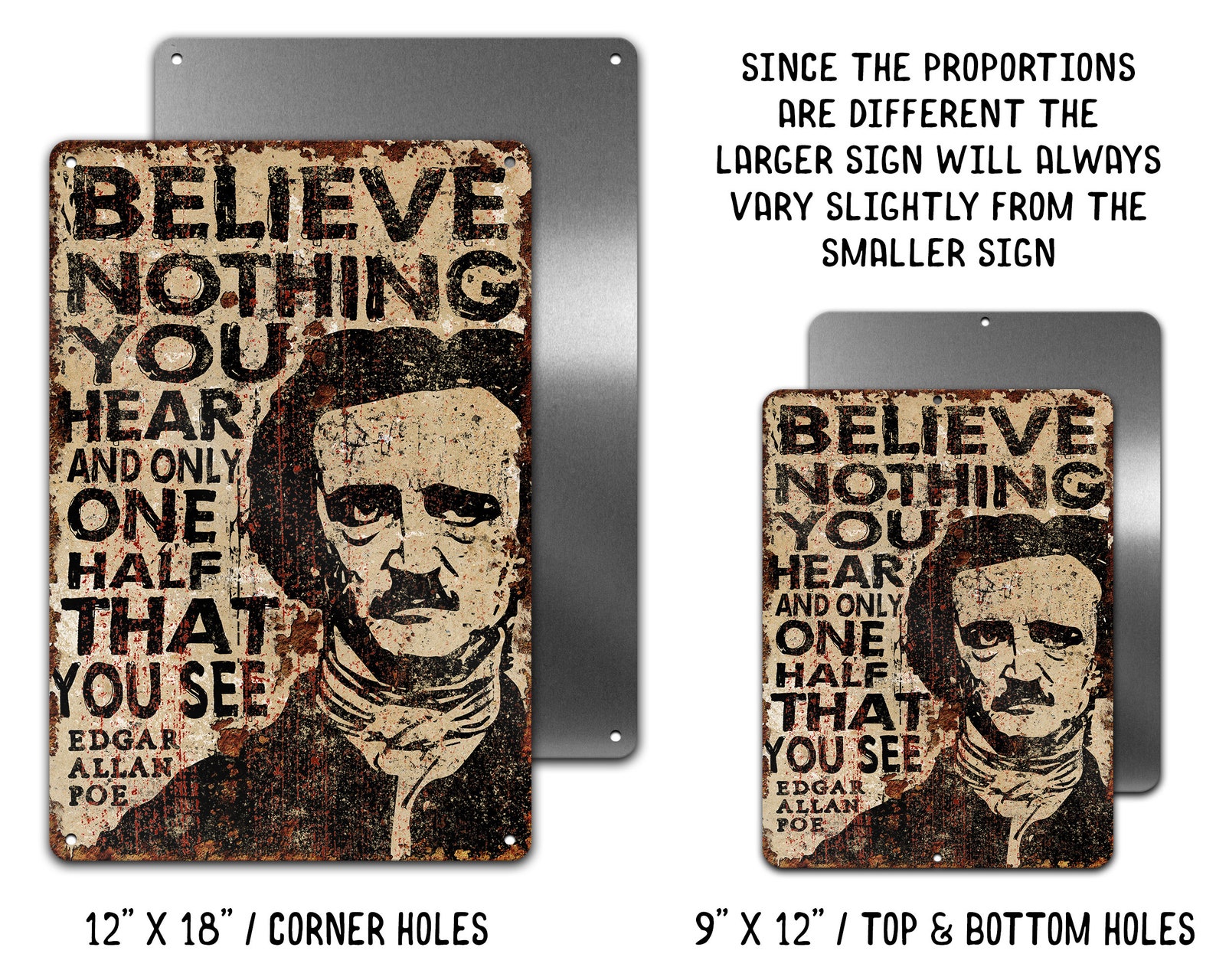 Edgar Allan Poe Metal Portrait Art Inspirational Quote Sign Rustic ...