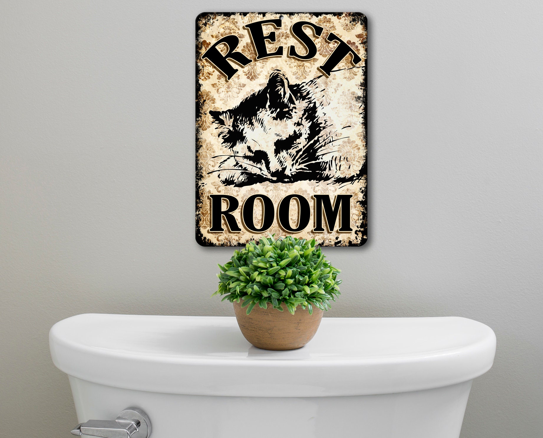 Resting Kitty Rest Room Sign Bathroom Wall Decor Cat Art | Etsy