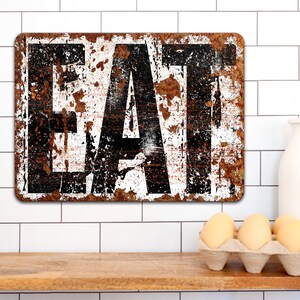 Metal EAT Kitchen Sign Decoration Gift Farmhouse Industrial Distressed ...