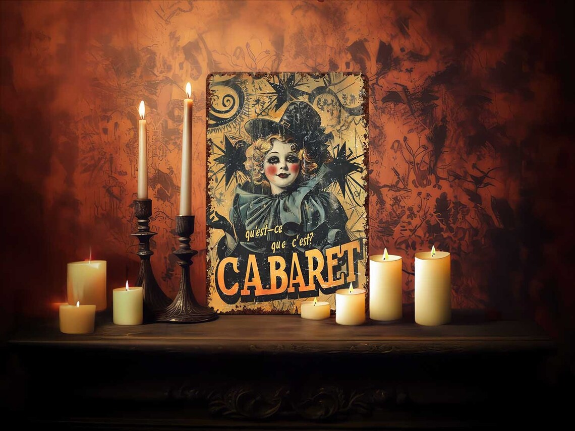 Vintage Victorian Cabaret Mantle Decor - Metal Sign Decoration Antique ...