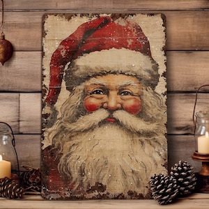Primitive Distressed Vintage Santa Face Christmas Decor Sign Metal ...