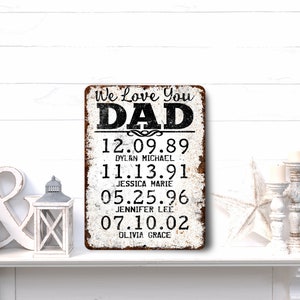 Gift for Father Dad Metal Sign With Kids Names and Birthdays Tin ...