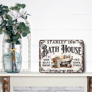 Personalized Custom BATH HOUSE Metal Bathroom Sign Decoration Modern ...