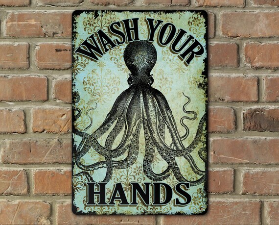 Octopus Wash Your Hands Bathroom Wall Decor Kitchen Art - Etsy