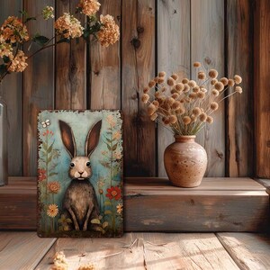 Primitive Easter Decor - Rustic Folkart Bunny Metal Art Sign Mantle ...