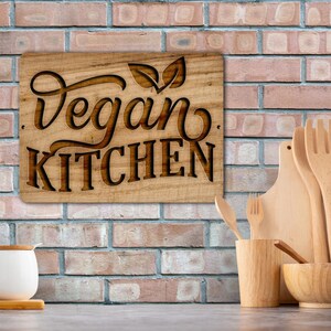 Vegan Kitchen Metal Sign Farmhouse Wall Decor Indoor Outdoor Faux Wood ...
