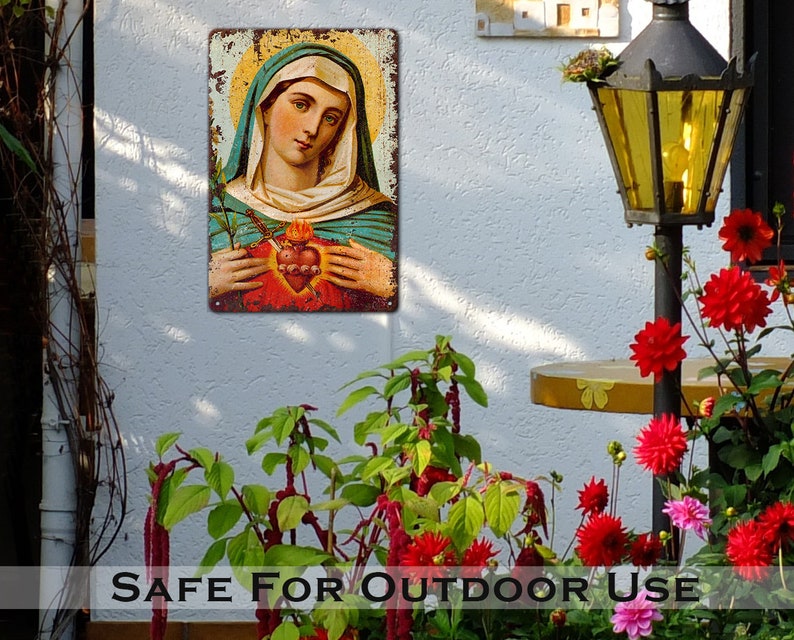 Vintage Immaculate Heart of Mary Metal Wall Art Icon Religious Sacred ...