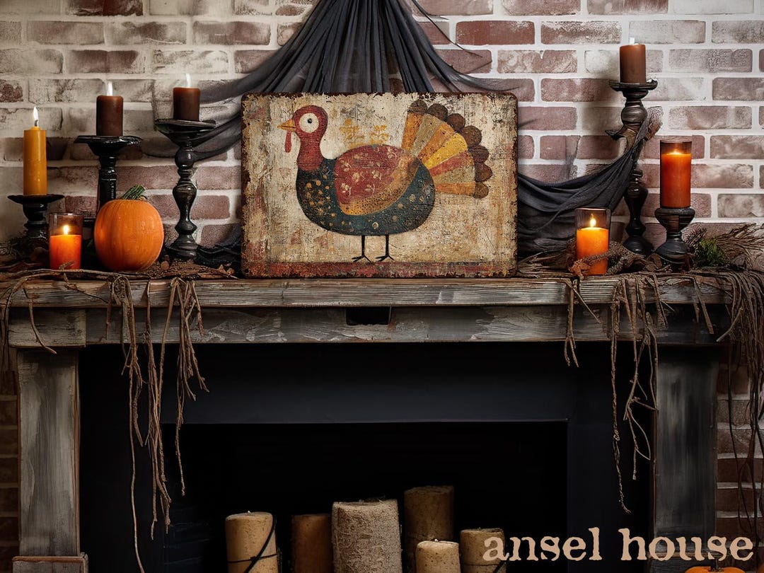 Primitive Turkey Thanksgiving Wall Decor - Folk Art Metal Sign - Rustic ...