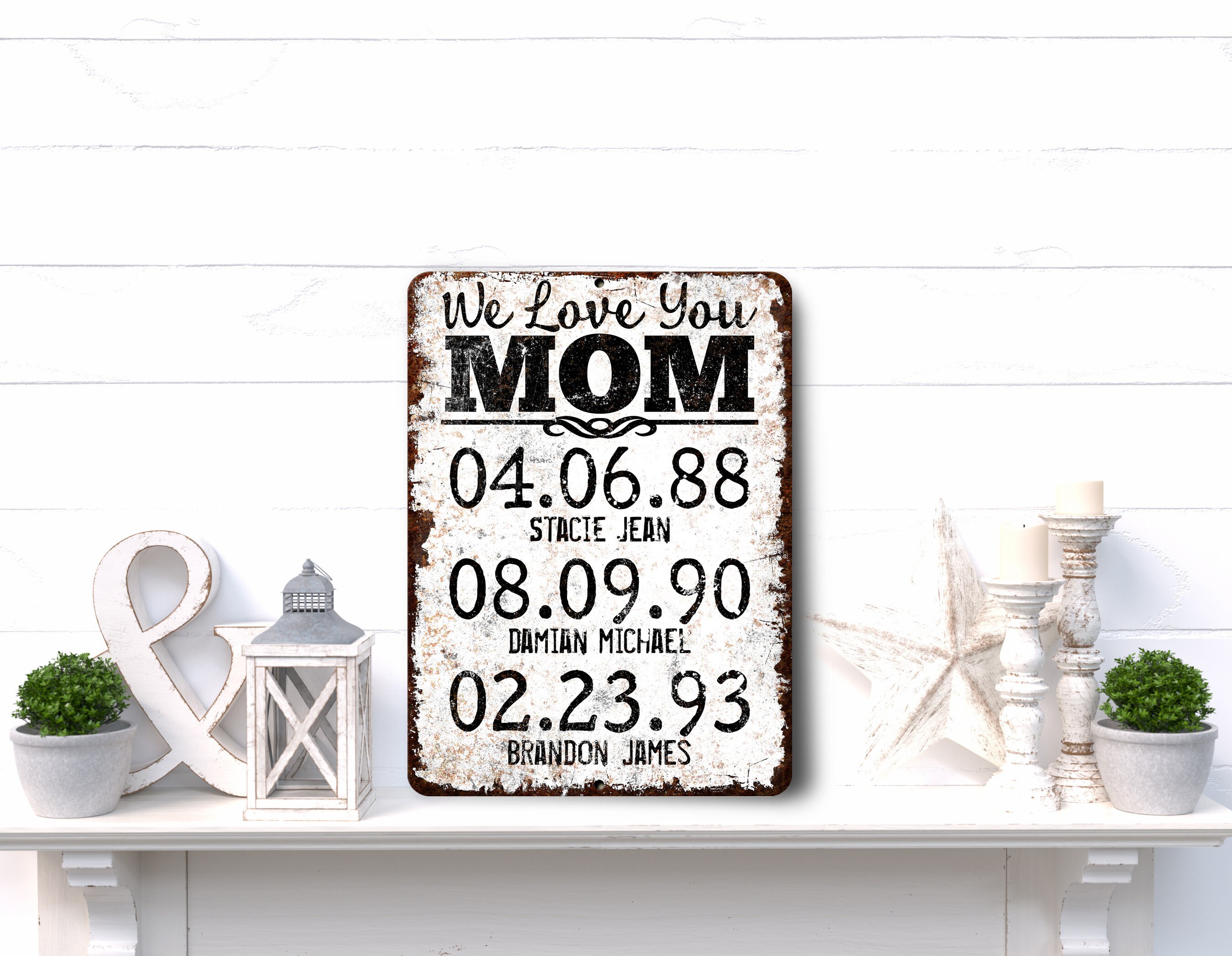 Mothers Day Gift Mom Sign With Kids Names and Birthdays Metal | Etsy