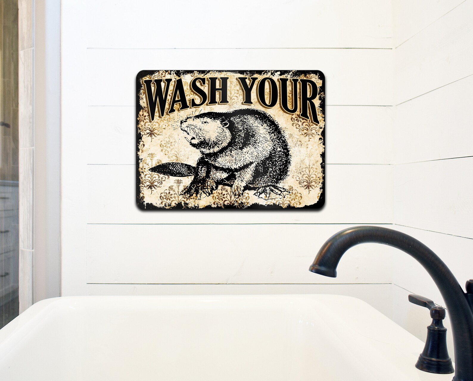 Wash Your Beaver Bathroom Wall Decor Art Vintage Style Metal - Etsy