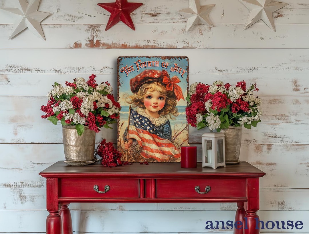 Primitive 4th of July Decor - Victorian Patriotic Art Sign - Rustic ...