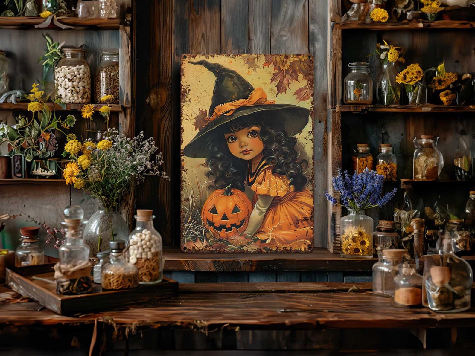 Cute Retro Kitsch Halloween Decor Art Sign - Mid Century Modern Mantle ...