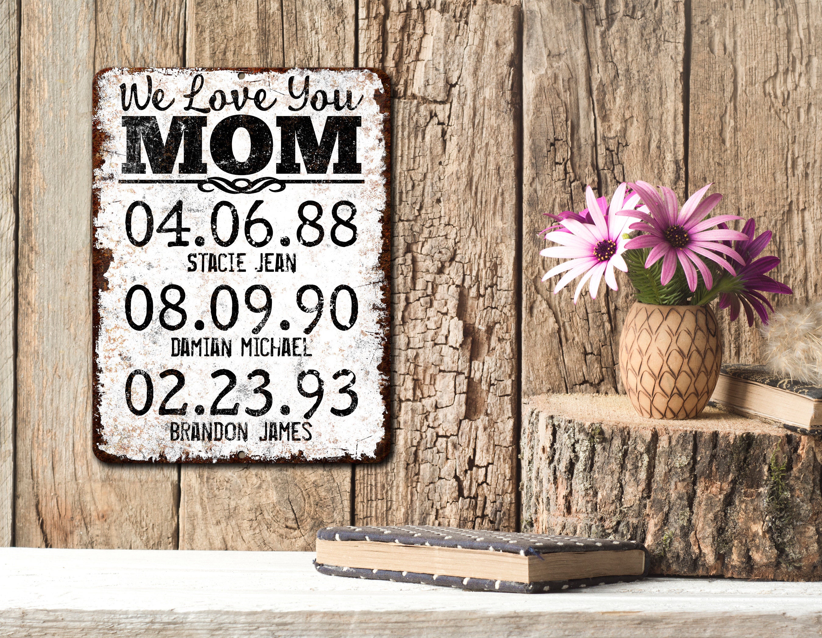 Mothers Day Gift Mom Sign With Kids Names and Birthdays Metal | Etsy