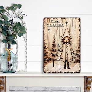 Primitive Rustic Metal Winter Snow Wall Art Mantle Sign Decoration ...