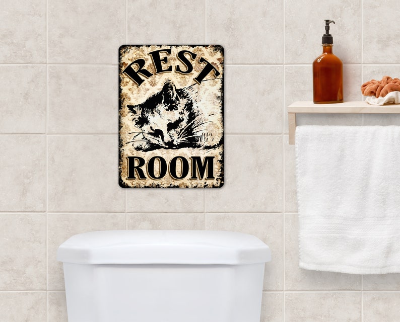 Resting Kitty Rest Room Sign Bathroom Wall Decor Cat Art - Etsy