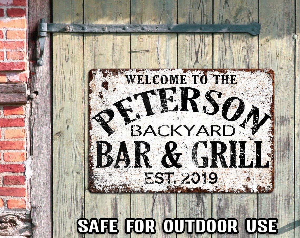 Backyard Bar and Grill Patio Sign Custom Personalized Family | Etsy