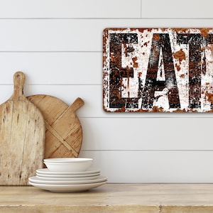 Metal EAT Kitchen Sign Decoration Gift Farmhouse Industrial Distressed ...