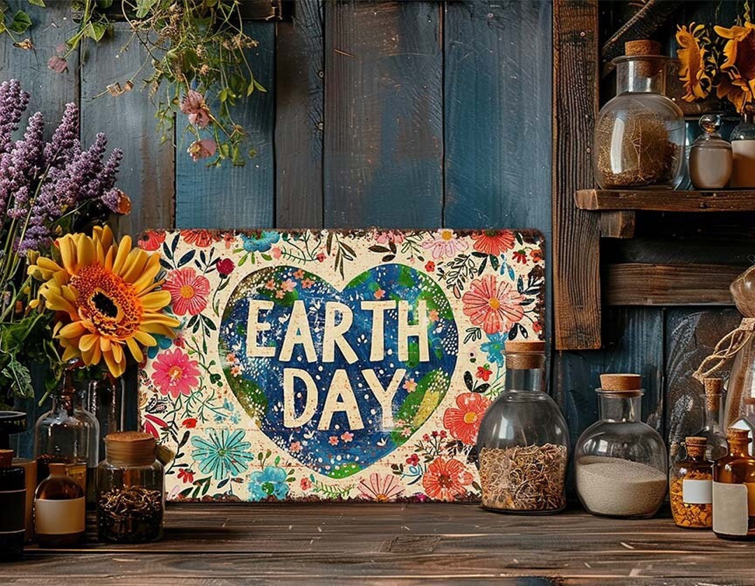 Earth Day Decor - Mantle Door Decoration Metal Art Sign - Safe Indoor ...