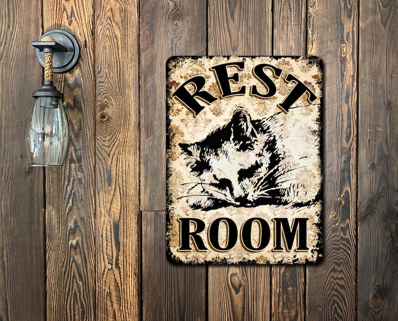 Resting Kitty Rest Room Sign Bathroom Wall Decor Cat Art - Etsy