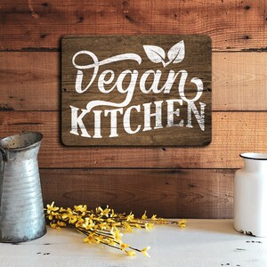 Vegan Kitchen Metal Sign Farmhouse Wall Decor Indoor Outdoor Faux Wood ...