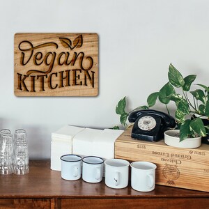 Vegan Kitchen Metal Sign Farmhouse Wall Decor Indoor Outdoor Faux Wood ...