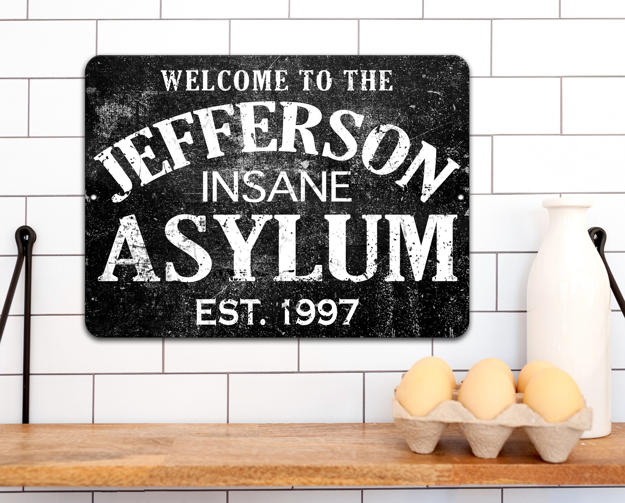 Custom Insane Asylum Metal Sign Personalized Family Last Name | Etsy