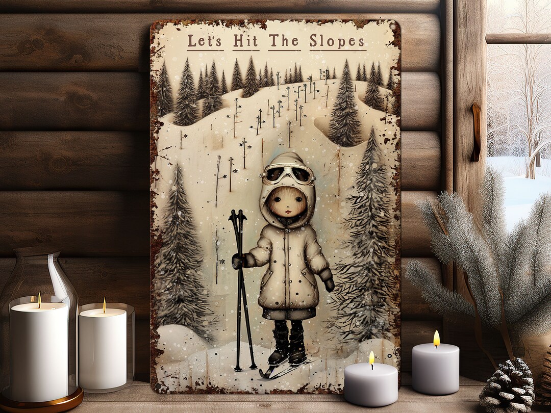 Winter Skiing Wall Art Metal Mantle Decor Sign - Ski Lodge Decoration ...