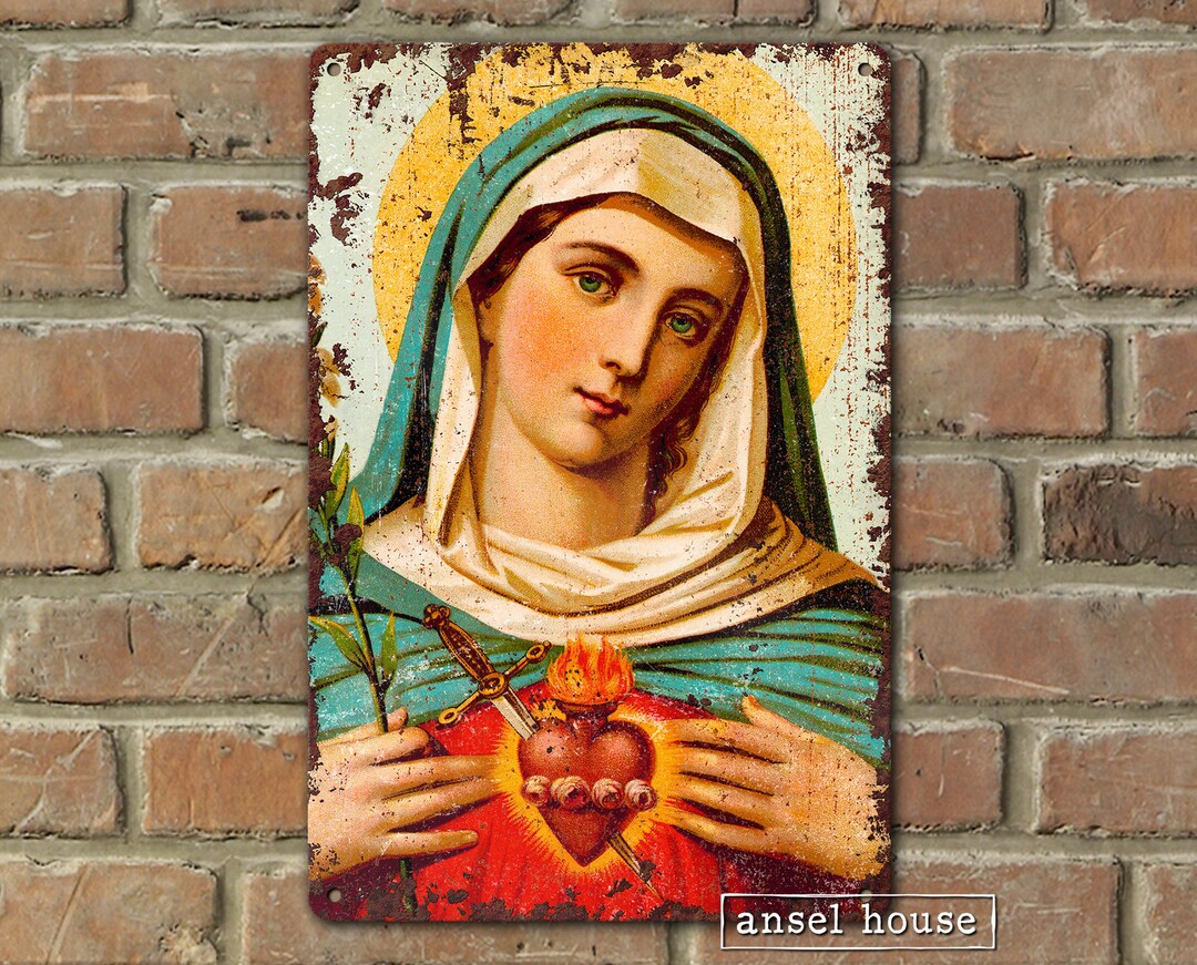 Vintage Immaculate Heart of Mary Metal Wall Art Icon Religious Sacred ...