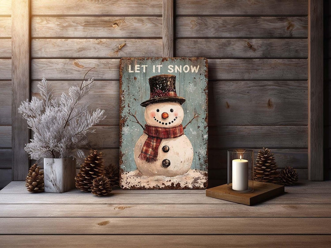 Rustic Snowman Christmas Decor Primitive Wall Art Metal Sign Decoration ...