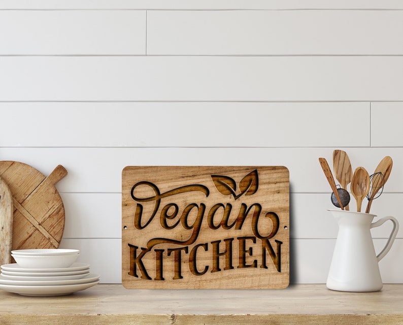 Vegan Kitchen Metal Sign Farmhouse Wall Decor Indoor Outdoor Faux Wood ...