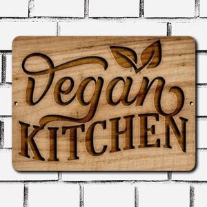 Vegan Kitchen Metal Sign Farmhouse Wall Decor Indoor Outdoor Faux Wood ...