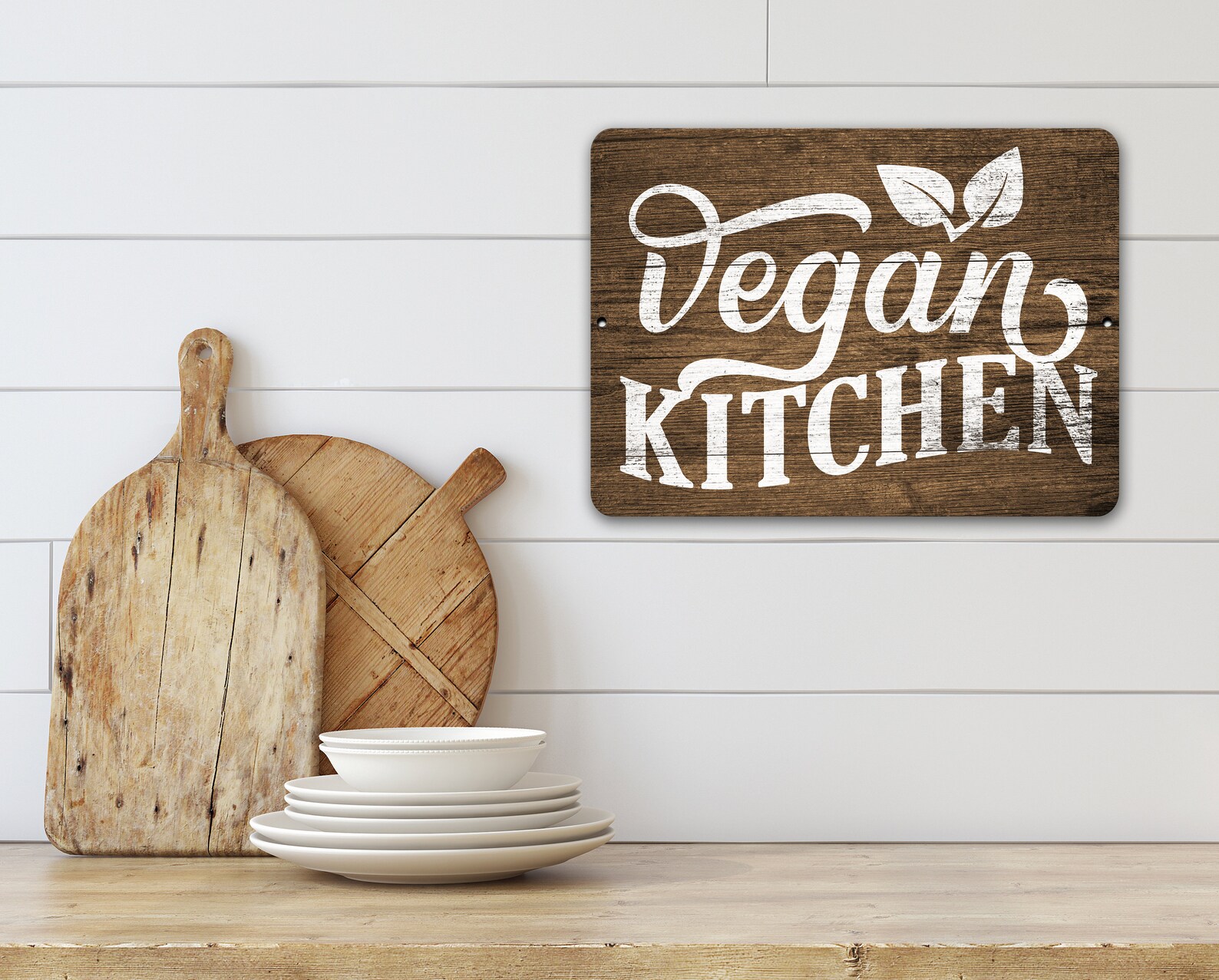 Vegan Kitchen Metal Sign Farmhouse Wall Decor Indoor Outdoor Faux Wood ...