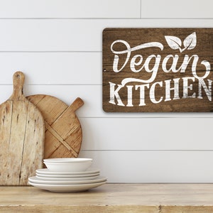 Vegan Kitchen Metal Sign Farmhouse Wall Decor Indoor Outdoor Faux Wood ...