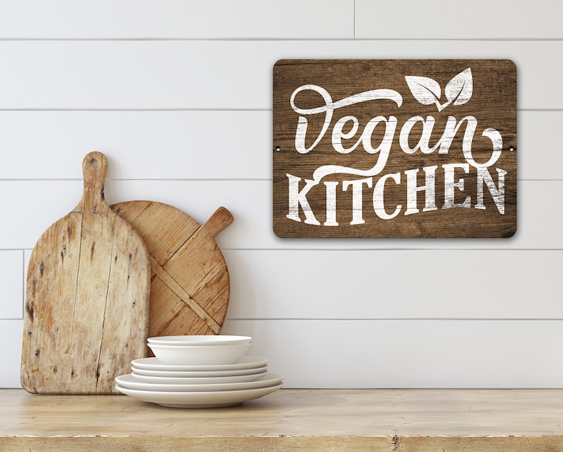 Vegan Kitchen Metal Sign Farmhouse Wall Decor Indoor Outdoor Faux Wood ...
