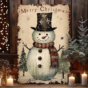 Rustic Snowman Decor Christmas Wall Art Metal Sign Decoration Rustic ...