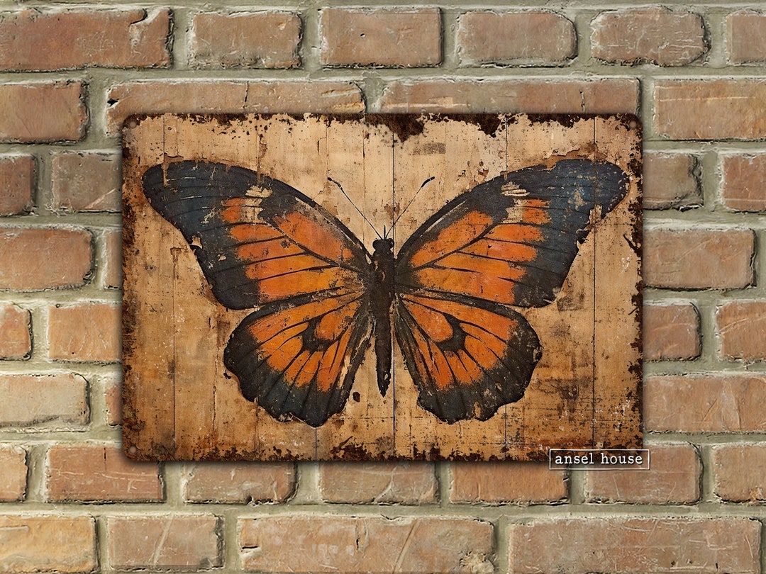 Monarch Butterfly Print on Metal Sign - Vintage Rustic Boho Wall Decor ...