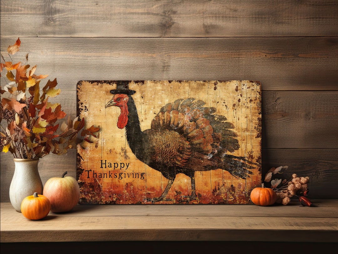 Primitive Turkey Thanksgiving Wall Decor Mantle Art Rustic Metal Sign ...