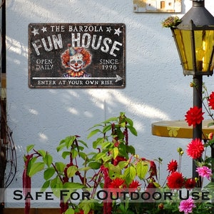 Custom FUN HOUSE Creepy Clown Metal Sign Personalized Name Porch Patio ...