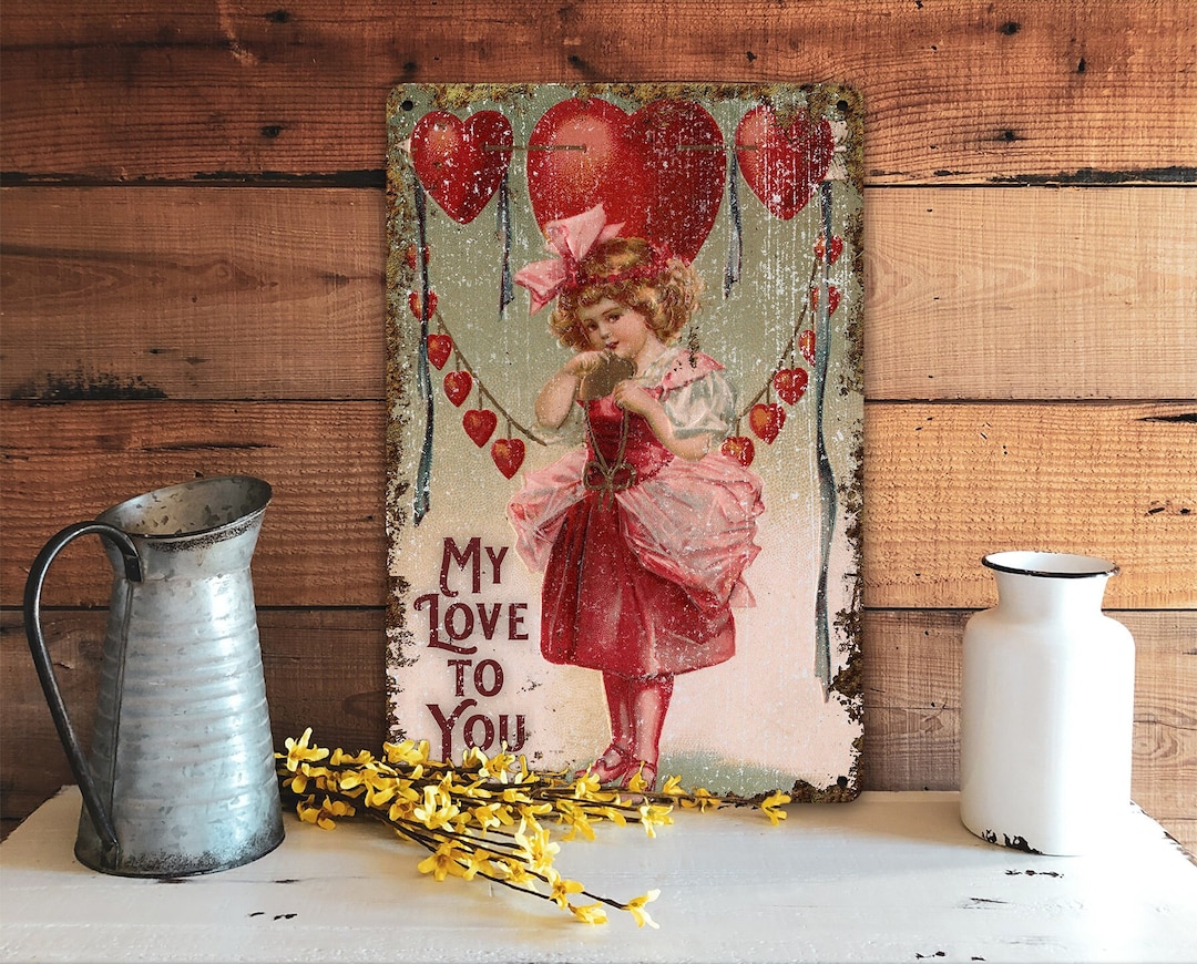 Printed Metal Sign Vintage Valentines Day Card Decoration Gift Modern ...